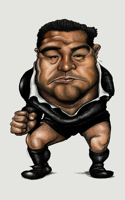 Rugby Caricatures: Olo Brown in colour and Martin Johnson