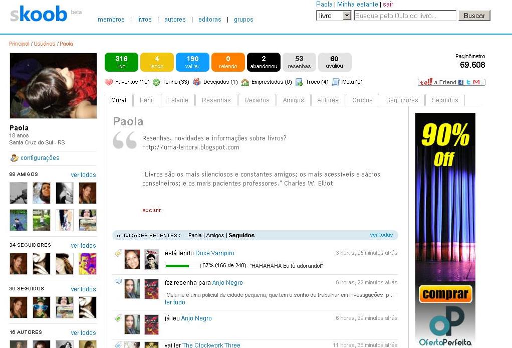 Rede Social de Leitores: Skoob ~ Uma Leitora