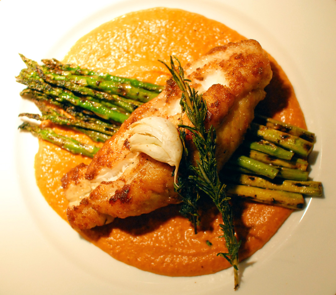 Abby & Sam's Kitchen: Monkfish with grilled asparagus and romesco