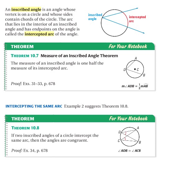 Geometry: 10.4 use inscribed angles of circles